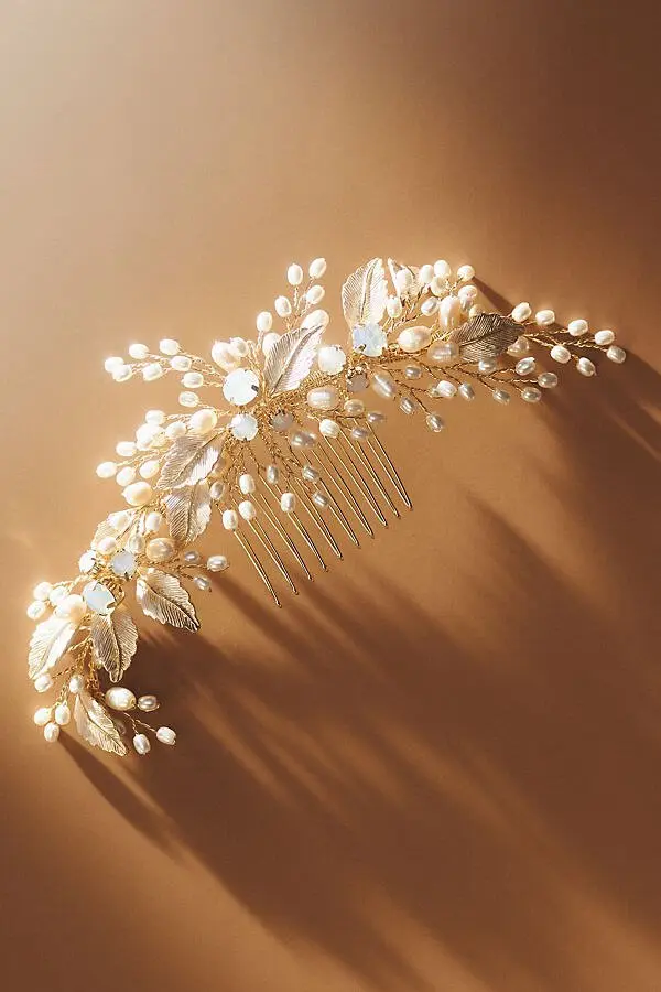 TWIGS & HONEY Freshwater Pearl And Opal Hair Comb - Gold