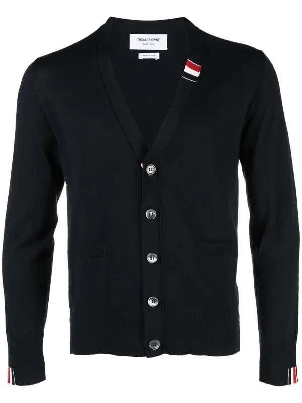 Thom Browne Jersey Stitch V-neck Cardigan - Blue