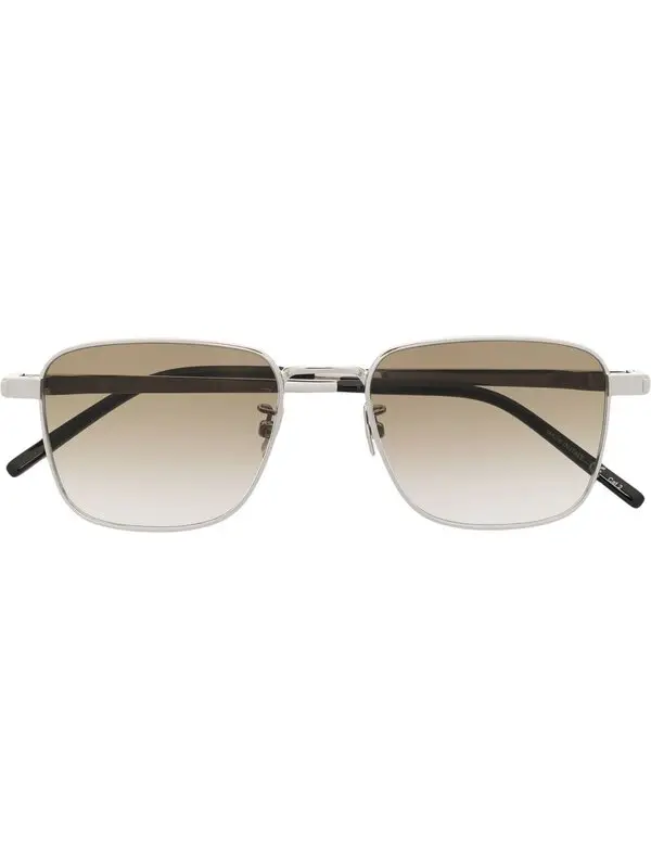 Saint Laurent Logo-engraved Pilot-frame Sunglasses - Silver