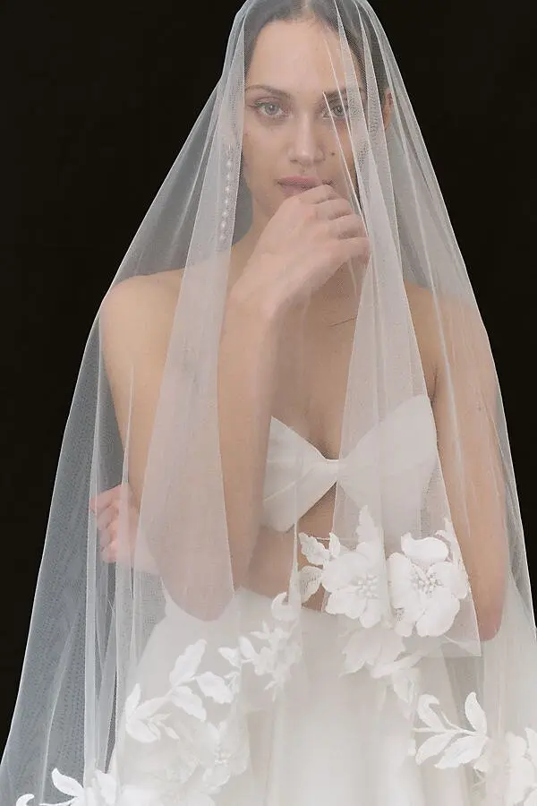 Jenny Yoo Floral Lace Appliqué Chapel Veil - Ivory