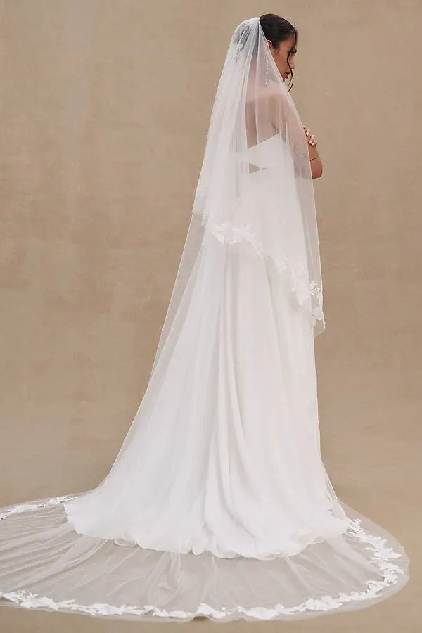 Jenny Yoo Floral Lace Appliqué Chapel Veil