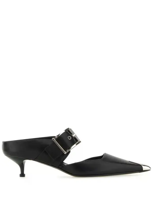 Alexander McQueen Punk Buckle 40mm Leather Mules - Black