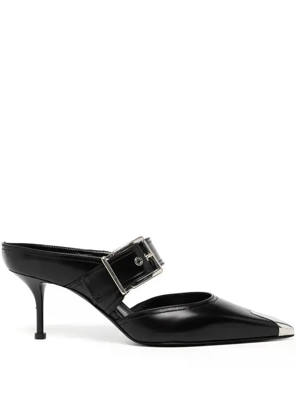Alexander McQueen Punk Buckle 40mm Leather Mules - Black