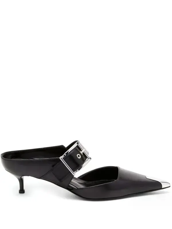 Alexander McQueen Punk Buckle 40mm Leather Mules - Black