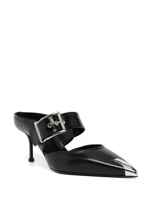 Alexander McQueen Punk Buckle 40mm Leather Mules - Black