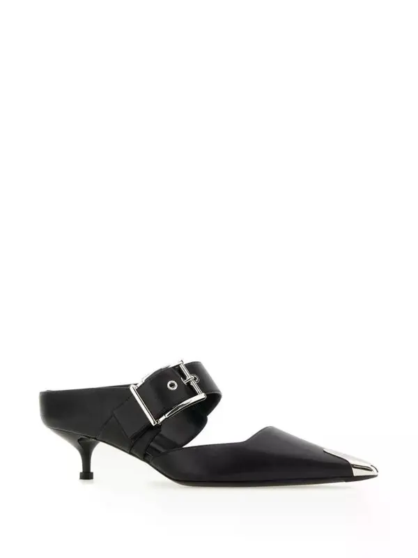 Alexander McQueen Punk Buckle 40mm Leather Mules - Black