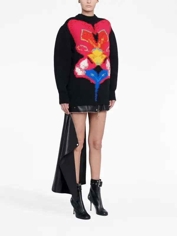 Alexander McQueen Orchid-intarsia Wool Jumper