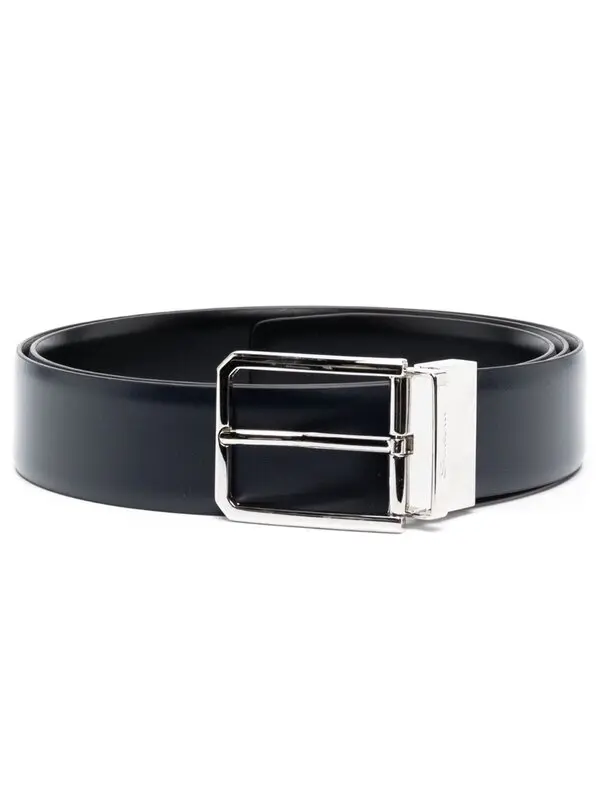 Santoni Engraved-logo Leather Belt - Blue