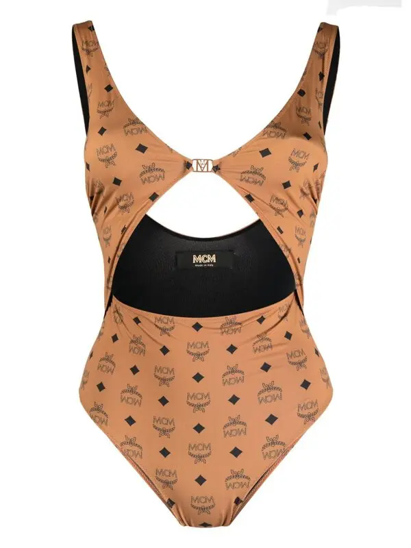 Mcm Monogram-print Swimsuit - Brown