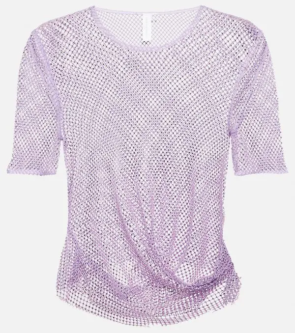 Simkhai Electra Embellished Mesh Cropped Top