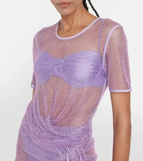 Simkhai Electra Embellished Mesh Cropped Top
