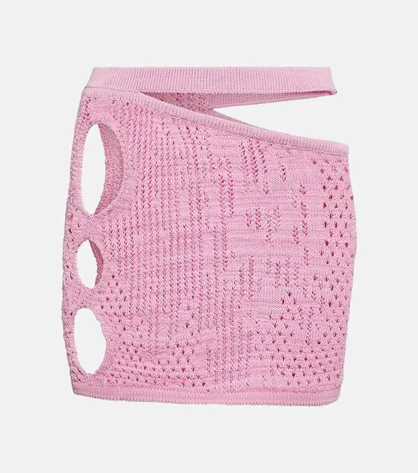 ROBERTA EINER Distressed Cutout Cotton-blend Miniskirt