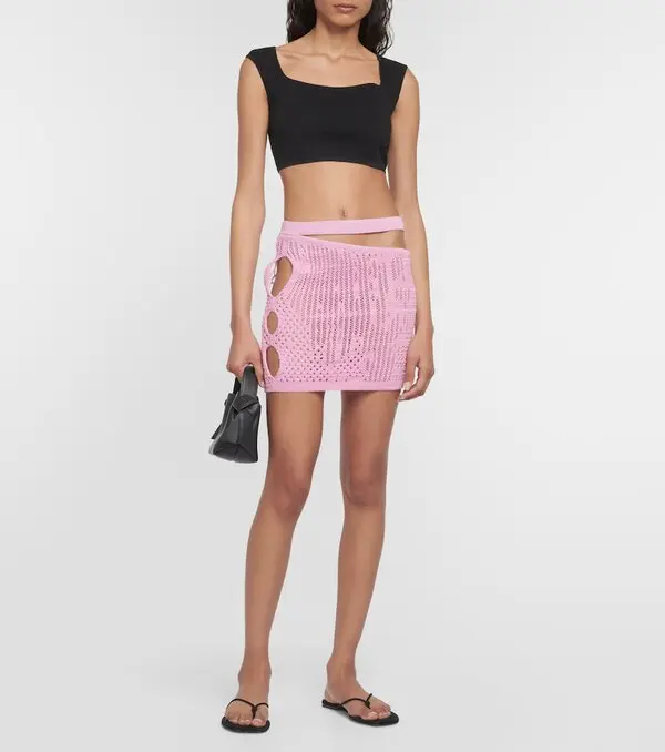ROBERTA EINER Distressed Cutout Cotton-blend Miniskirt