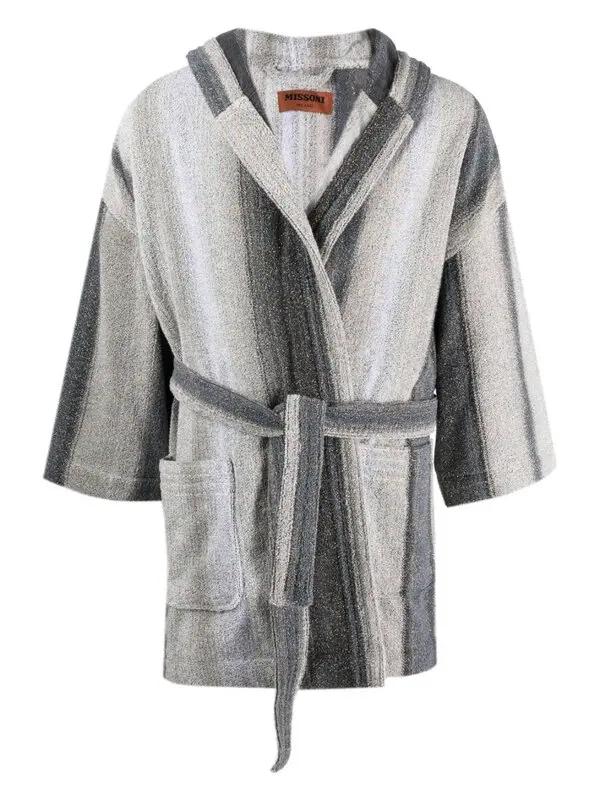 Missoni Striped Cotton Hooded Bath Robe - Blue