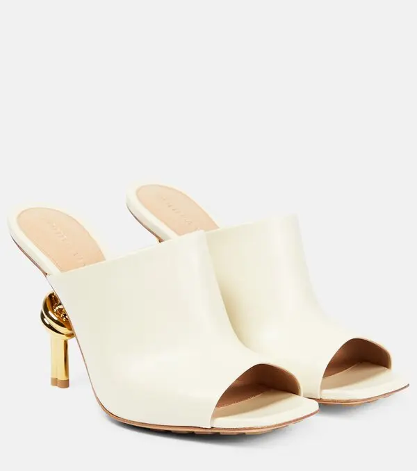 Bottega Veneta Knot Leather Mules In Ivory Glow - White