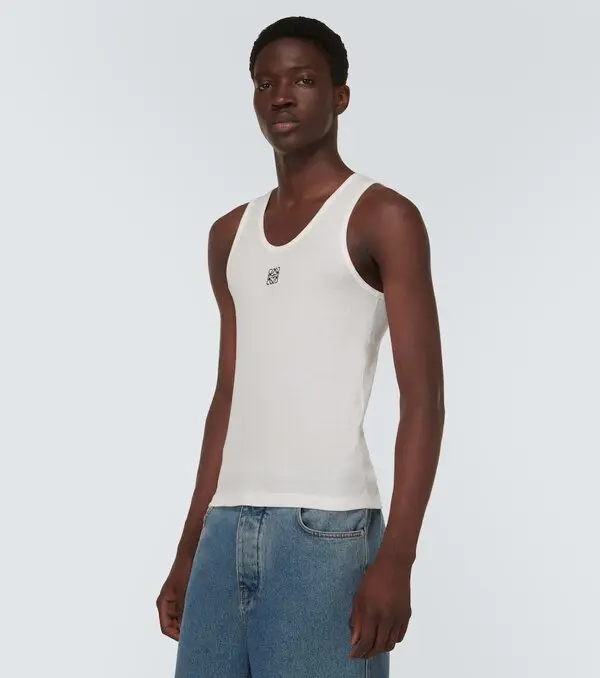 Loewe Logo-Embroidered Ribbed Tank Top - White | Editorialist