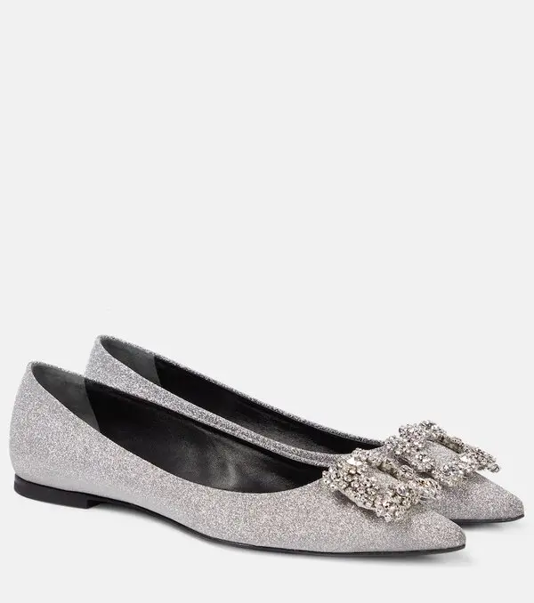 ROGER VIVIER Flower Strass Glitter Ballet Flats