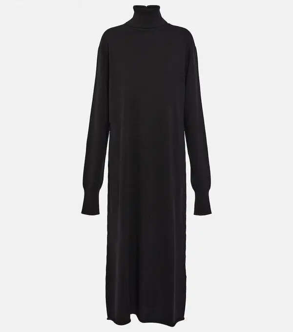 knee length dresses for ladies Naadam Luxe Cashmere Turtleneck Dress in Black