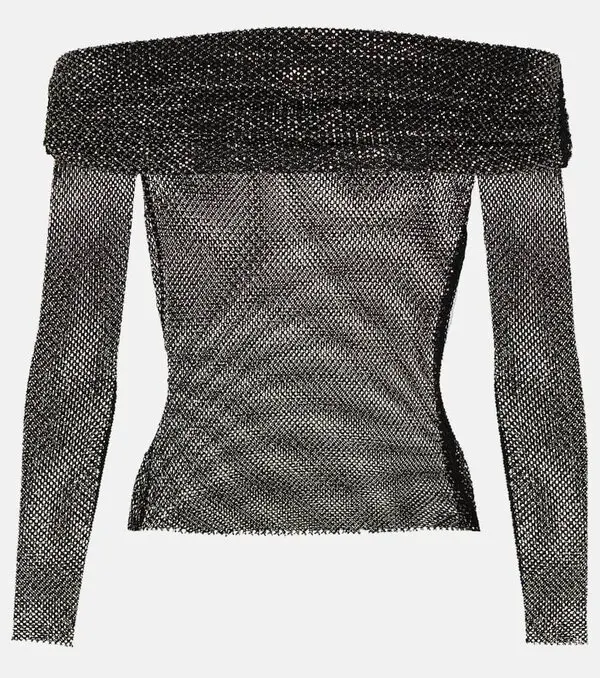 SELF-PORTRAIT Off-shoulder Fishnet Top