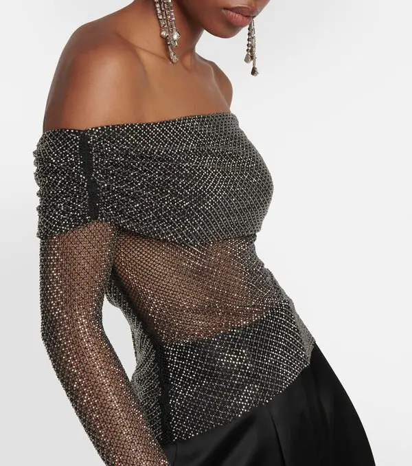 SELF-PORTRAIT Off-shoulder Fishnet Top