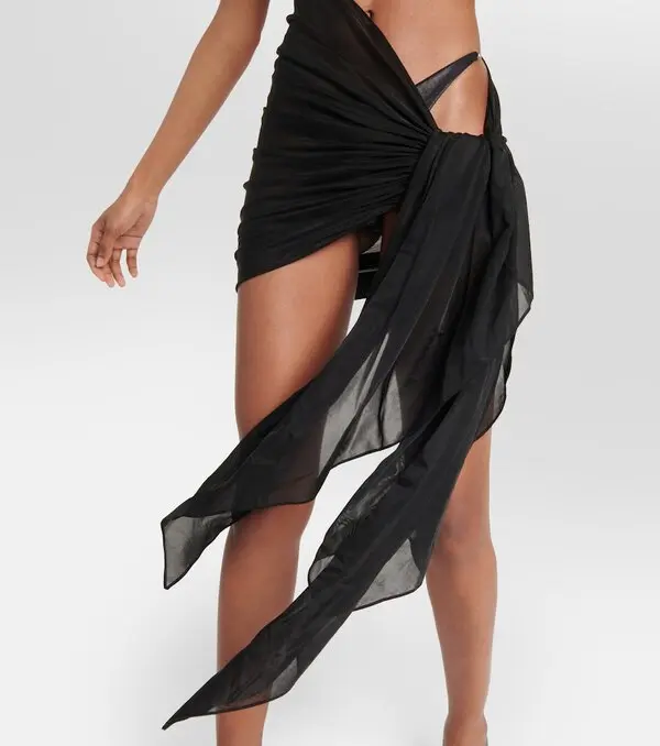 MUGLER One-shoulder Jersey Beach Cover-up - Black