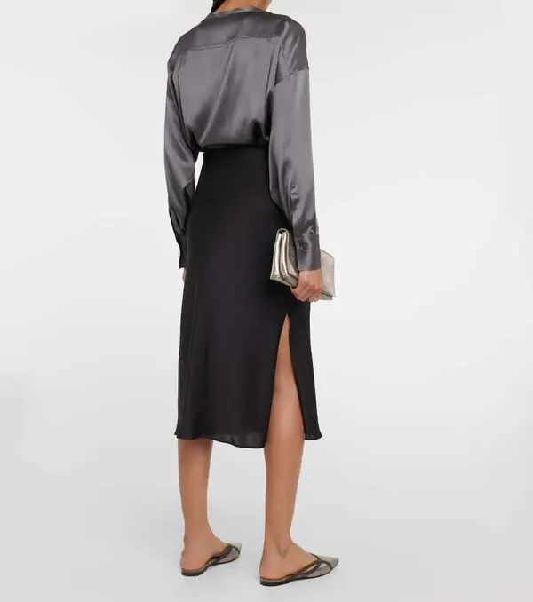 Brunello Cucinelli Satin Midi Skirt - Black