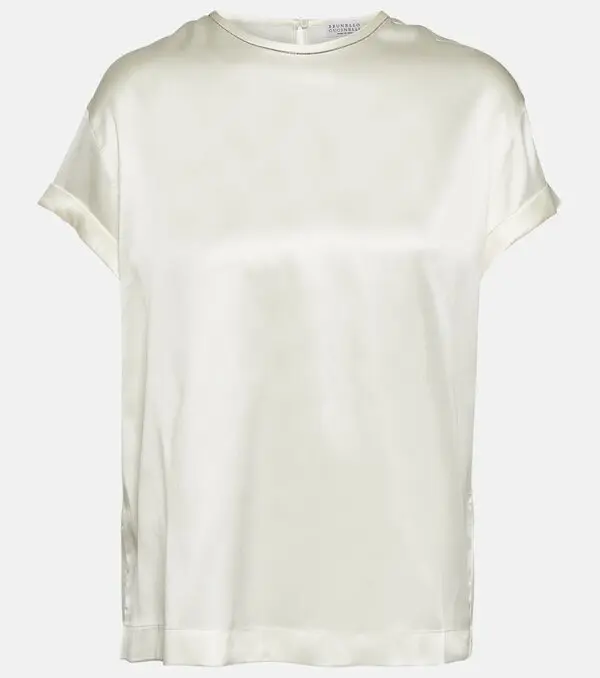 Brunello Cucinelli Silk-blend Satin T-shirt - Beige