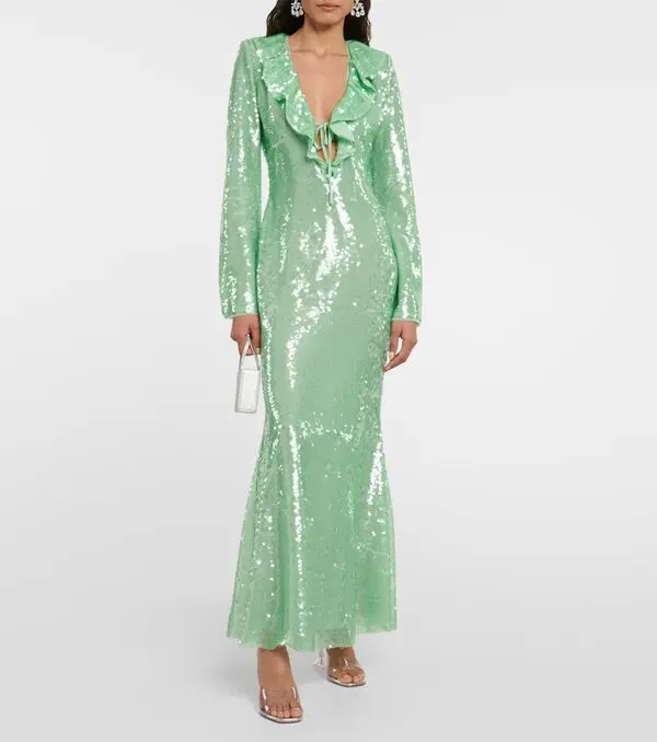 self portrait olive green rhinestone maxi dress Self-Portrait OLIVE GREEN RHINESTONE MAXI DRESS main image 1