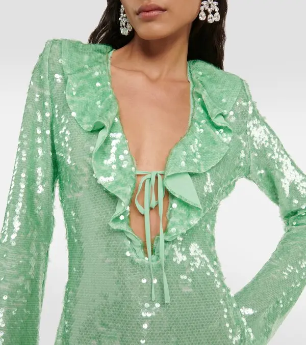 green emerald velvet dress Olive Rhinestone Embellished Maxi Dress  self-portrait