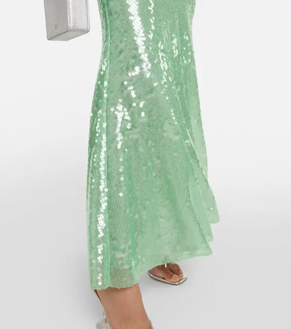 self portrait olive green rhinestone maxi dress self-portrait - Olive Rhinestone Embellished Maxi Dress main image 0