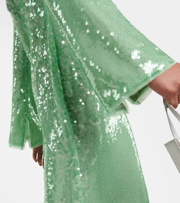 green emerald velvet dress Olive Rhinestone Embellished Maxi Dress  self-portrait-EU