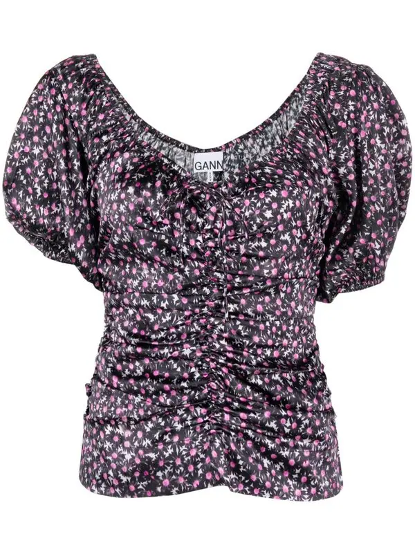 GANNI Floral-print Silk Top