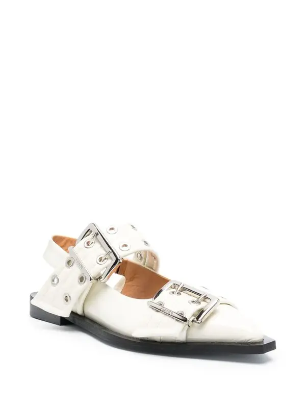 GANNI Wide Welt Buckled Ballerina Shoes - White