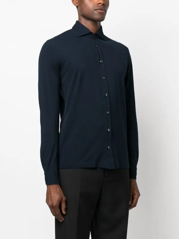 BARBA NAPOLI Long-sleeve Cotton Shirt - Blue