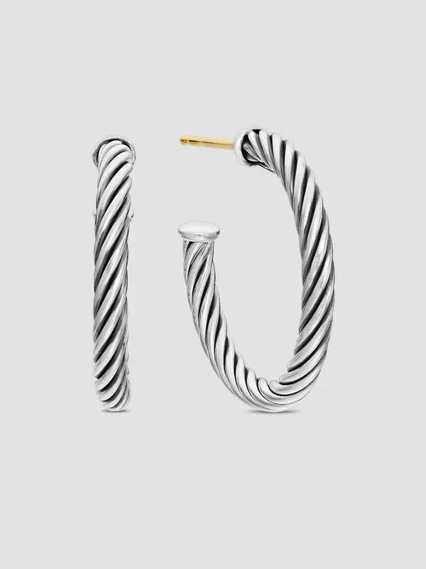 David Yurman Cable Hoop Earrings In Sterling 3/4in - Silver
