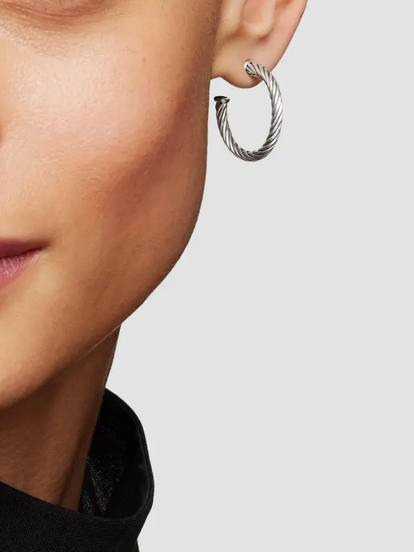 David Yurman Cable Hoop Earrings In Sterling 3/4in