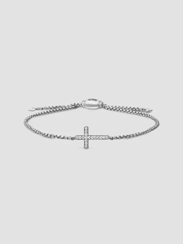 David Yurman Petite Pavé Cross Chain Bracelet In Sterling With Diamonds, 1.7mm - Diamond