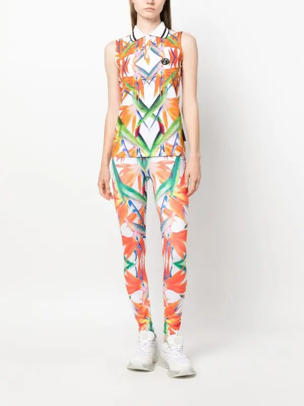 PLEIN SPORT Floral-print Sleeveless Polo Top - White