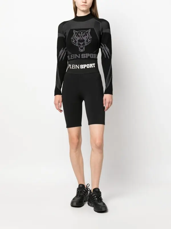 PLEIN SPORT Jacquard Cropped Top - Black