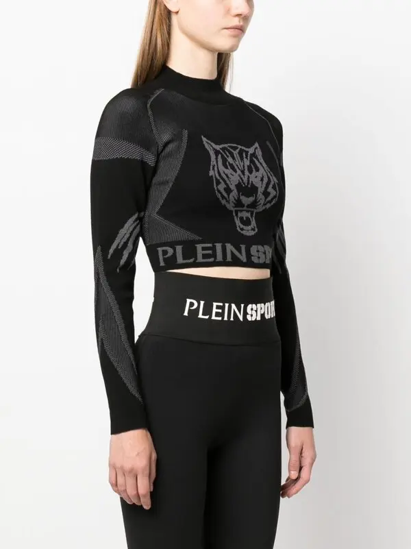 PLEIN SPORT Jacquard Cropped Top - Black