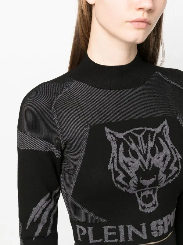 PLEIN SPORT Jacquard Cropped Top - Black