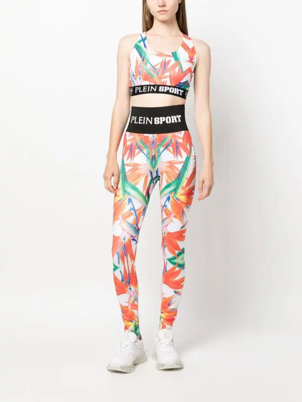 PLEIN SPORT Botanical-print Jogging Bra - White