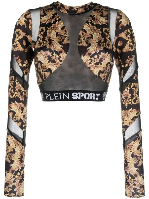 PLEIN SPORT Baroque-print Cropped Top - Black