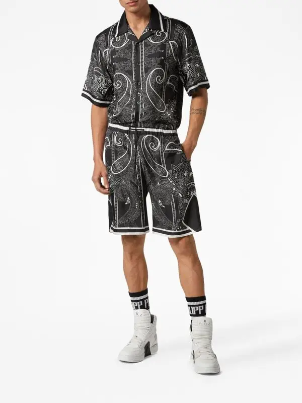 Philipp Plein Paisley-print Silk Shorts - Black