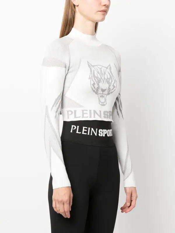PLEIN SPORT Jacquard Knitted Crop Top - White