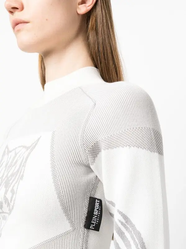 PLEIN SPORT Jacquard Knitted Crop Top - White