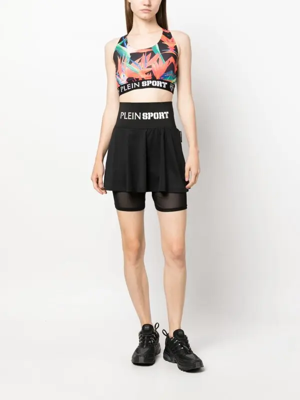 PLEIN SPORT Botanical-print Jogging Bra - Black