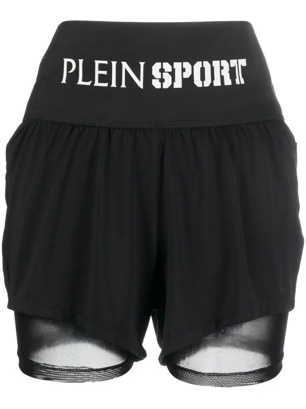 PLEIN SPORT Logo-print Double-layered Shorts - Black