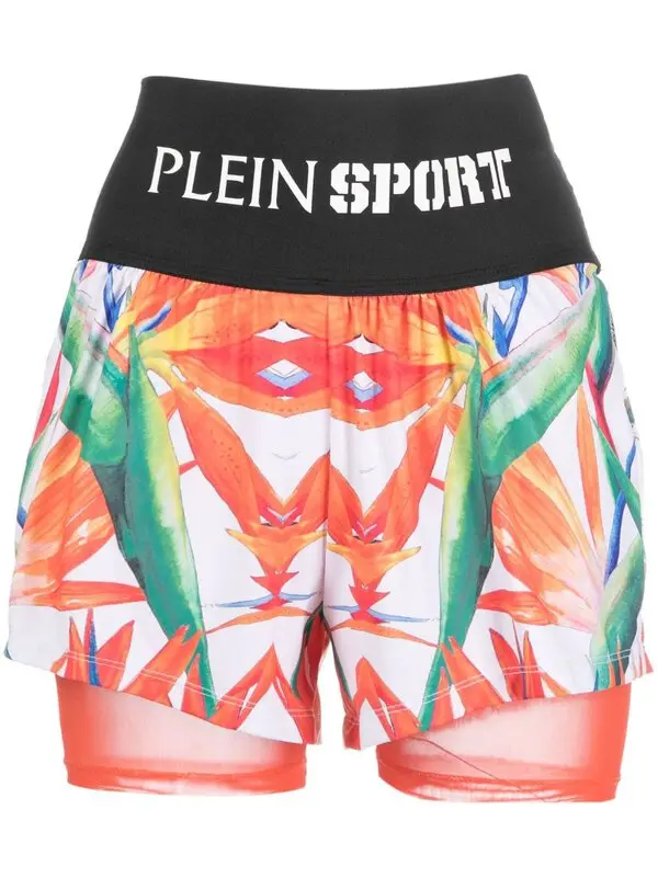 PLEIN SPORT Floral-print Running Shorts - Black