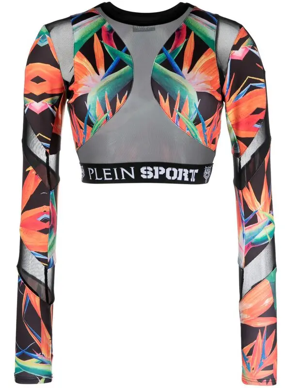 PLEIN SPORT Botanical-print Compression Top - Black